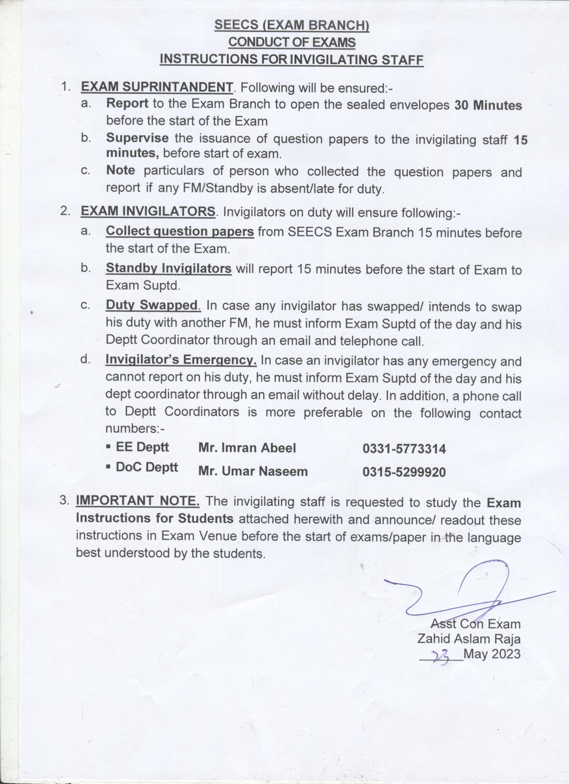Date sheet - National University of Sciences and Technology (NUST)