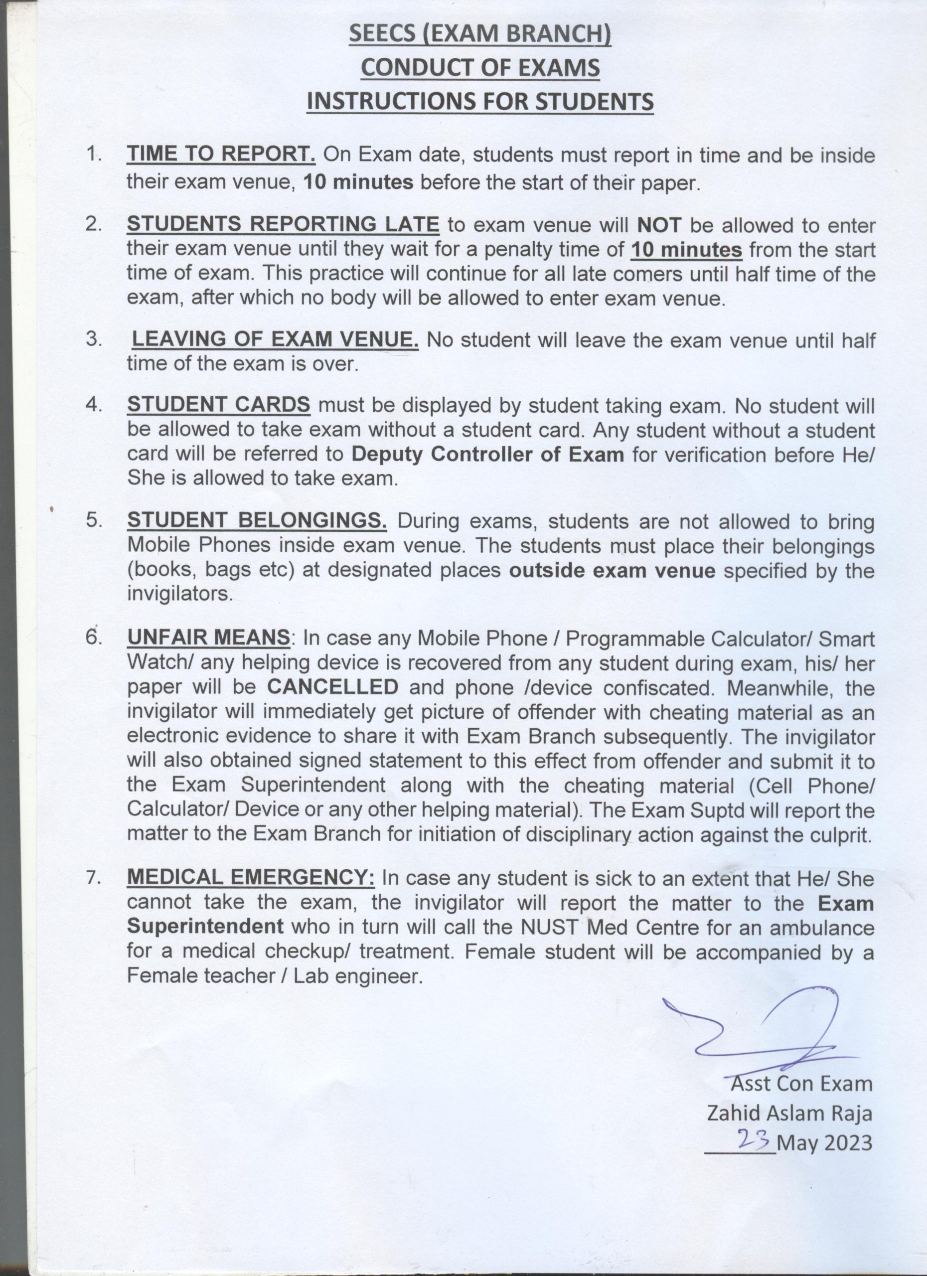 Date sheet - National University of Sciences and Technology (NUST)