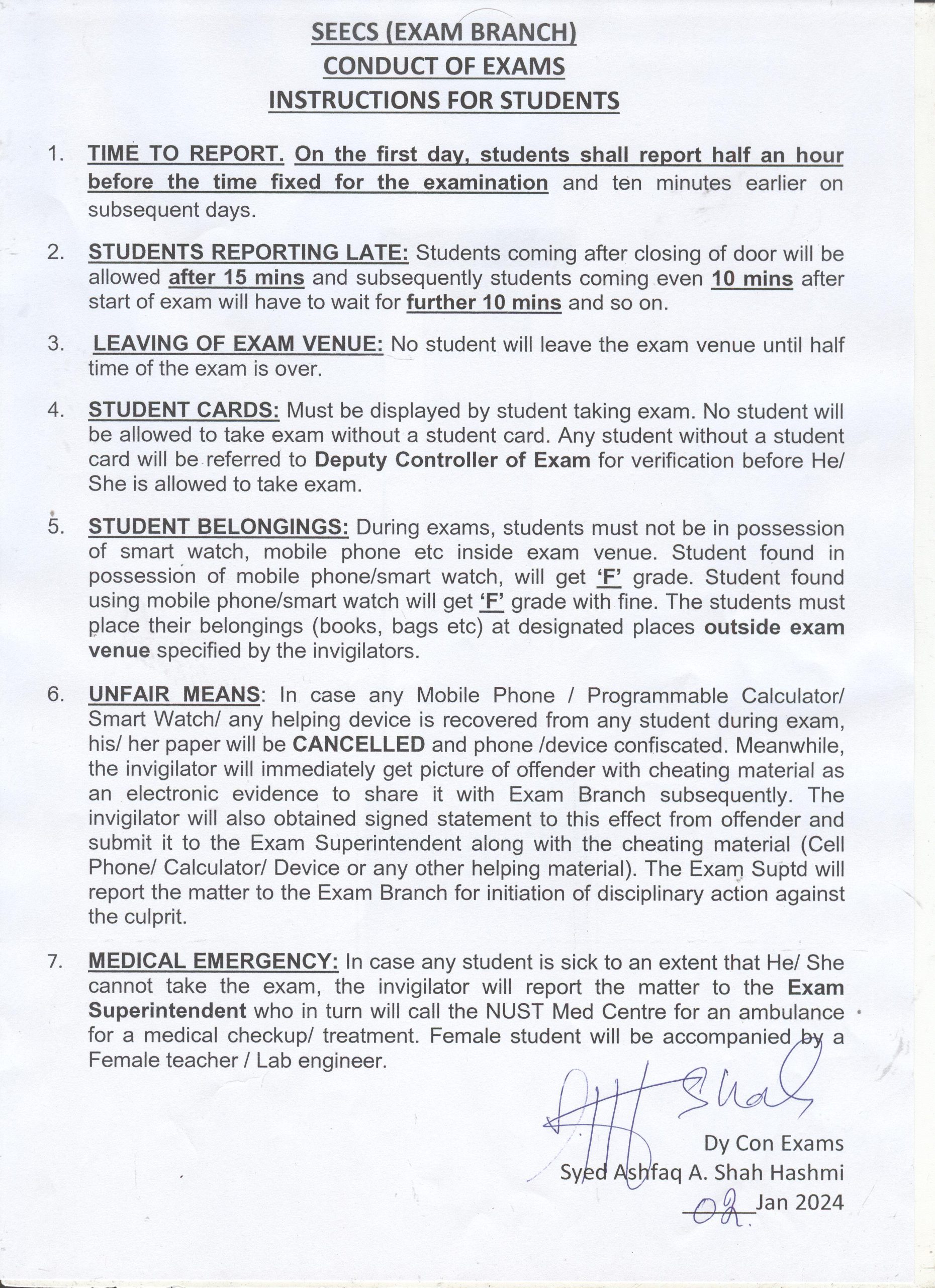 Date sheet - National University of Sciences and Technology (NUST)